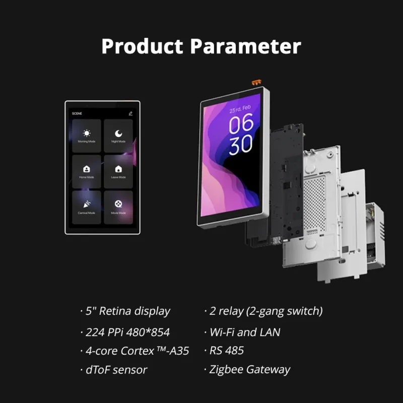 Zemismart Tuya 5 inch Smart Home Multi-functional Touch Screen Control Panel Built in Alexa ...