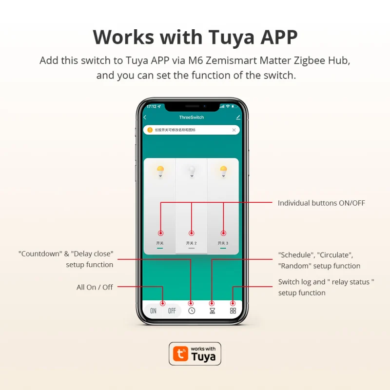 Zemismart Tuya Zigbee Neutral Push Switch Wall Light Switches 1 2 3 4 ...