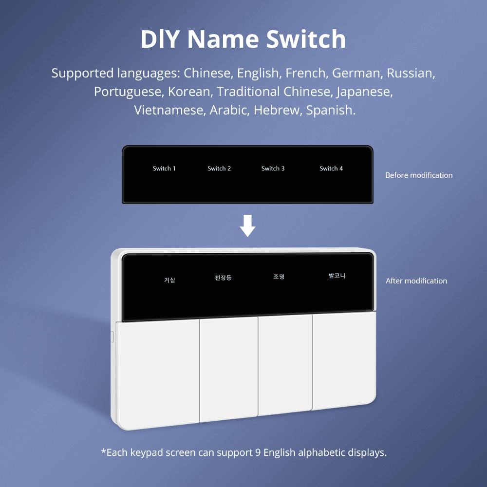 Zemismart US Switch DIY Name Horizontal Wall Switch Push Button 1 2 3 4 ...