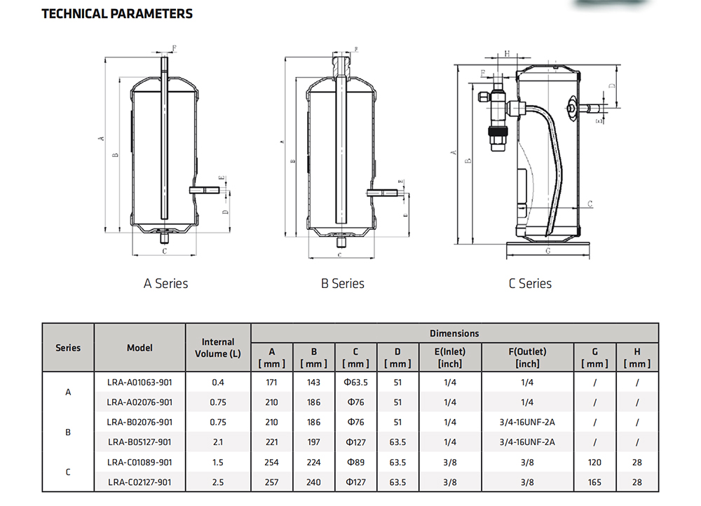 LRA-A/B/C SERIES Liquid Receiver