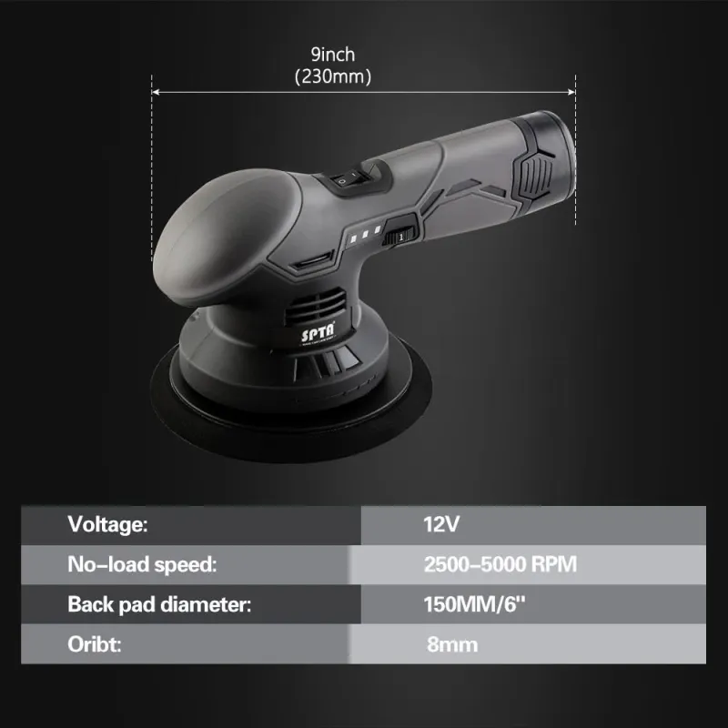 SPTA 12V Cordless Buffer Polisher 8mm DA Polisher with 2 2.0Ah Battery ...