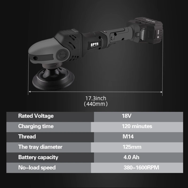 SPTA 18V 5Inch Cordless Rotary Buffer Polisher Variable SpeedPolishing ...
