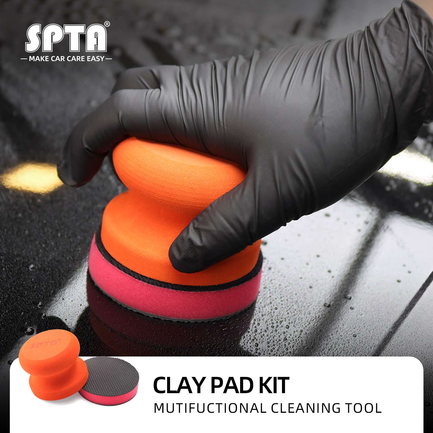 SPTA 3”Car Hand Wax Applicator Polish Clay Disc Pad Kit Sponge Tire ...