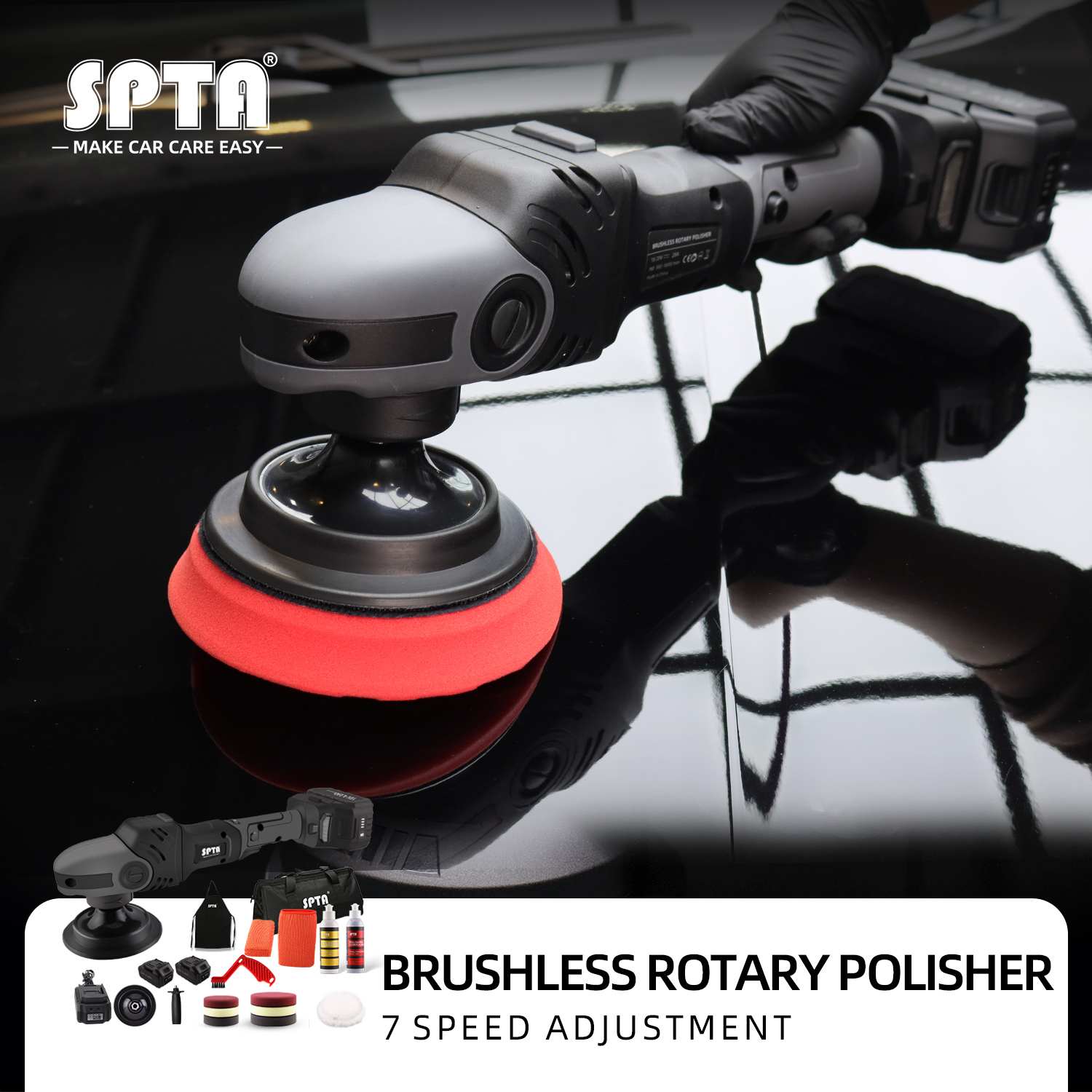 SPTA 18V 5Inch Cordless Rotary Buffer Polisher Variable SpeedPolishing ...