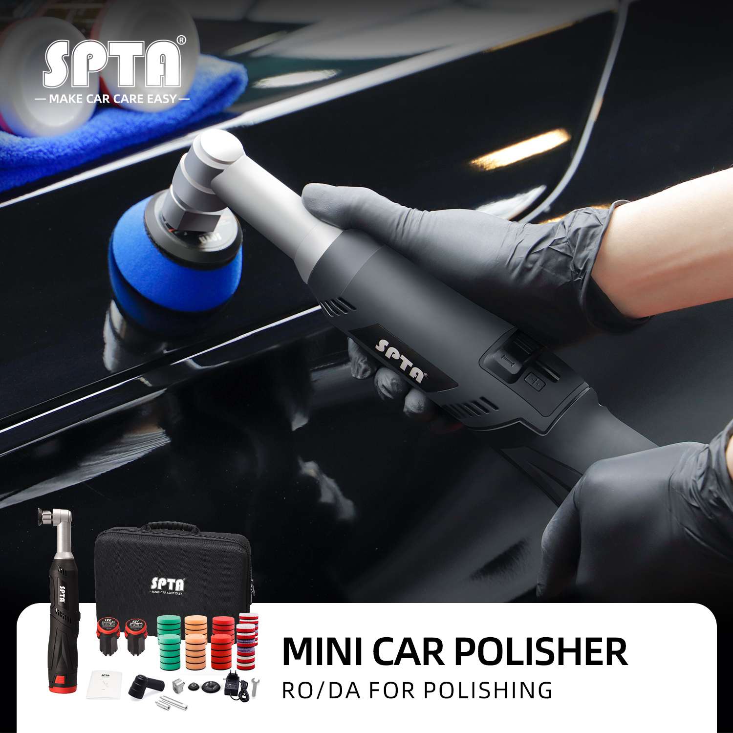 SPTA 12V Micro Cordless Swirl Killer Polisher RO/DA Mini Car Polisher ...