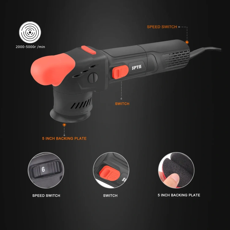 SPTA CP301 3 inch Dual Action Polisher 5-Meter Long Power Supply Cord Constant Speed Output