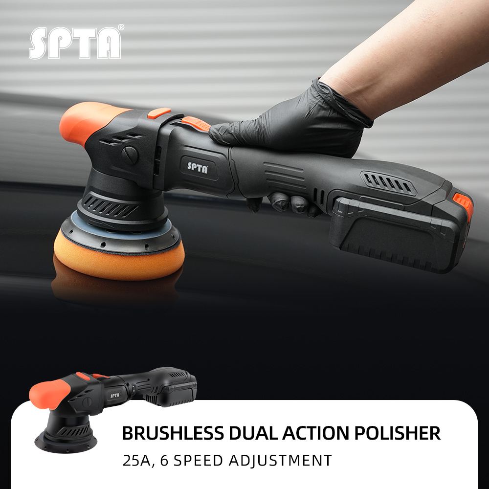 SPTA CP404 Orbit 9mm Black&Orange 5"Brushless Dual Action Polisher,Spft Control System, Portable ...