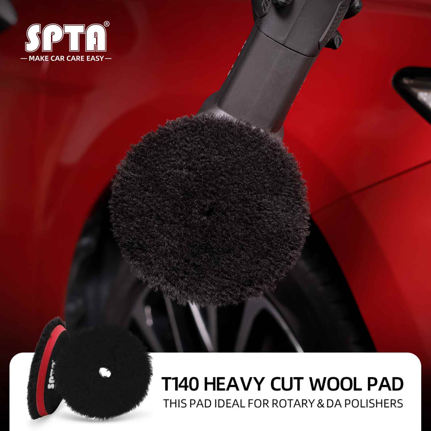 SPTA 3 inch to 6 inch Wool Polishing Pad, T140 Black Heavy Cut Wool Pad ...