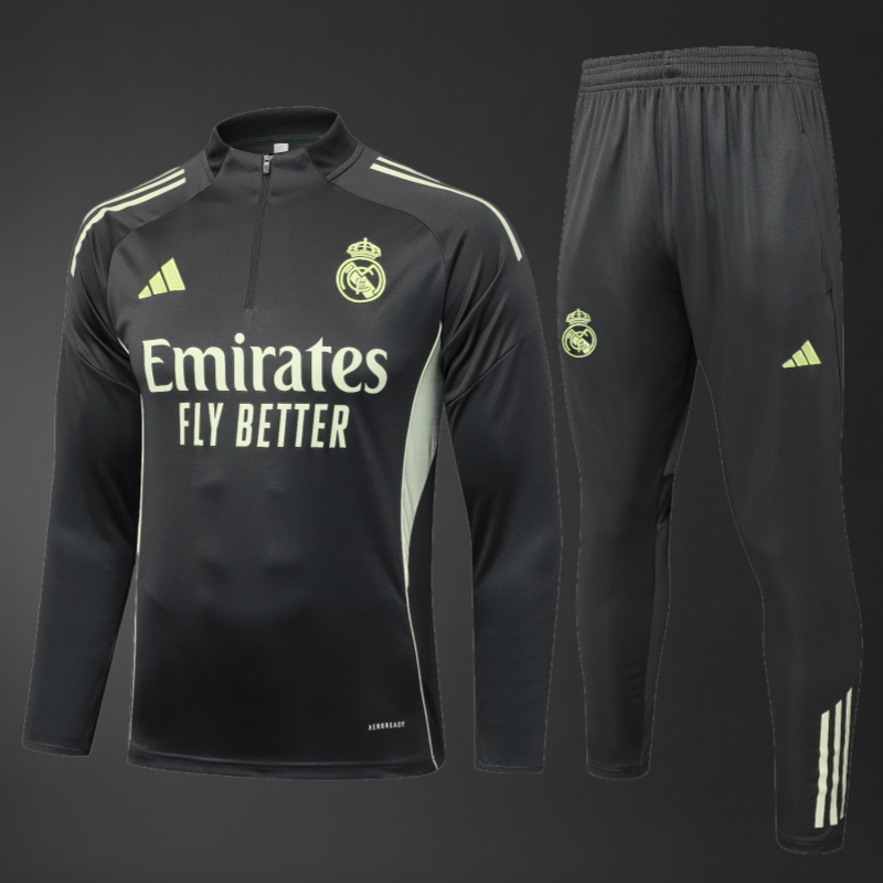 Real Madrid 25/26 Adult & Kids Training Tracksuits Gray + Green Long ...