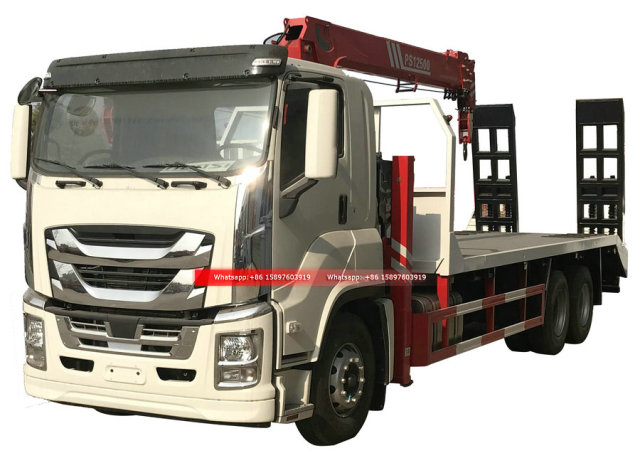 6x4 ISUZU GIGA Flatbed Truck Mounted With Crane and Rear Ladder