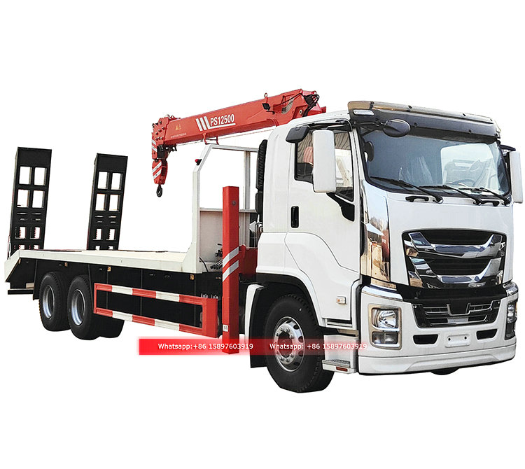 6x4 ISUZU GIGA Flatbed Truck Mounted With Crane and Rear Ladder