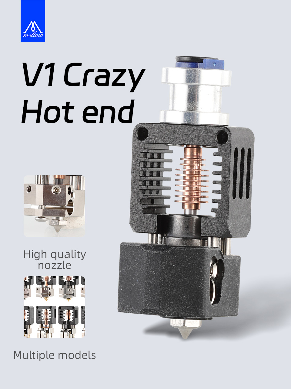 Mellow All Metal DIY NF-Crazy Hotend V6 Copper Nozzle For Ender 3 CR10 ...