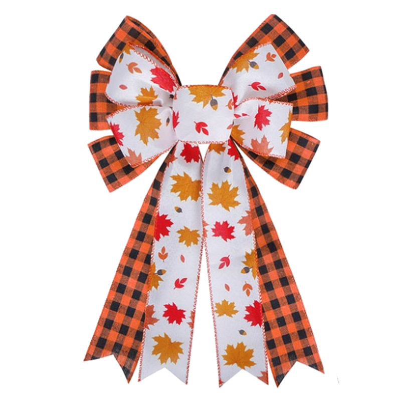 Orange Maple Leaves Buffalo Plaid Wreath Farmhouse Bows for Front Door ...