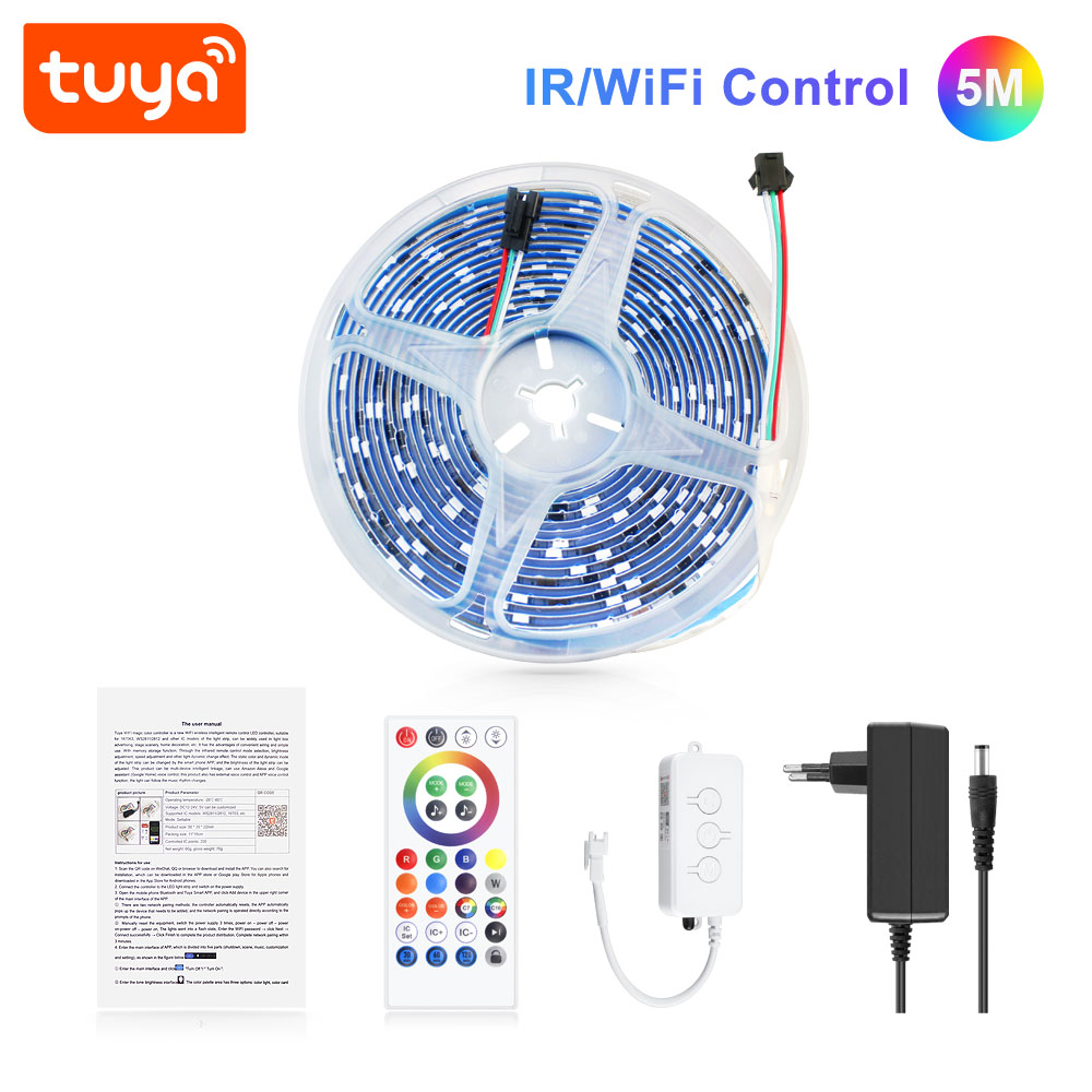 Tuya Smart WiFi RGB-IC LED Strip Kit 5M - IR/WiFi Control, Magic Color ...