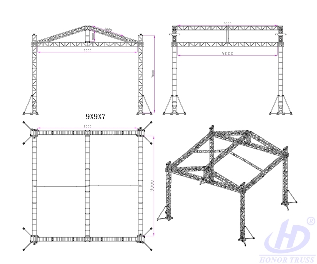 PYRAMID STAGE ROOF TRUSS 9x9x7 m