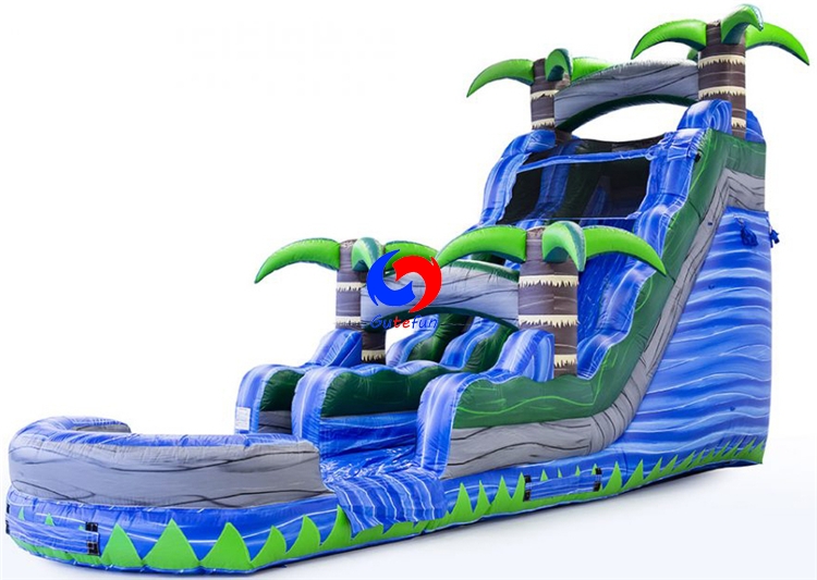 Blue crush tsunami inflatable water slide with plunge pool