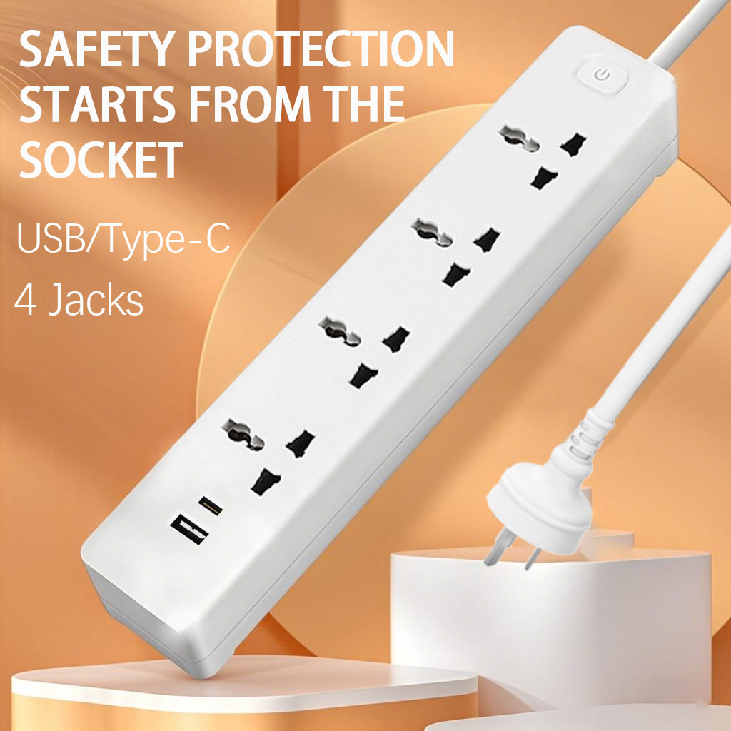 Aussie Style 1m Strip: 4 Plugs, USB & USB-C