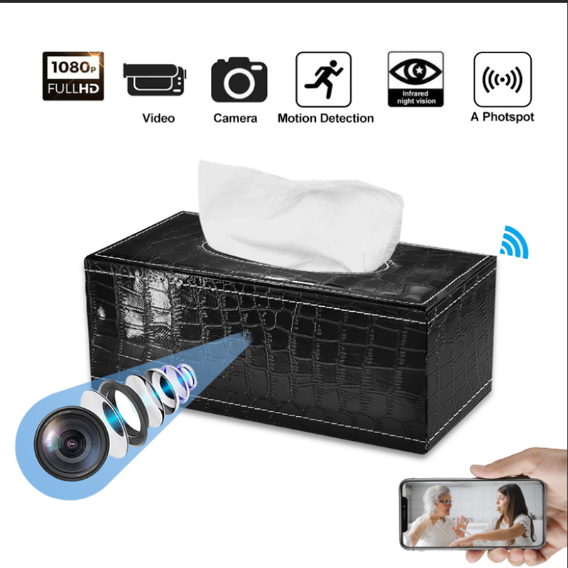 PU Leather Tissue Box Mini SPY Camera with app