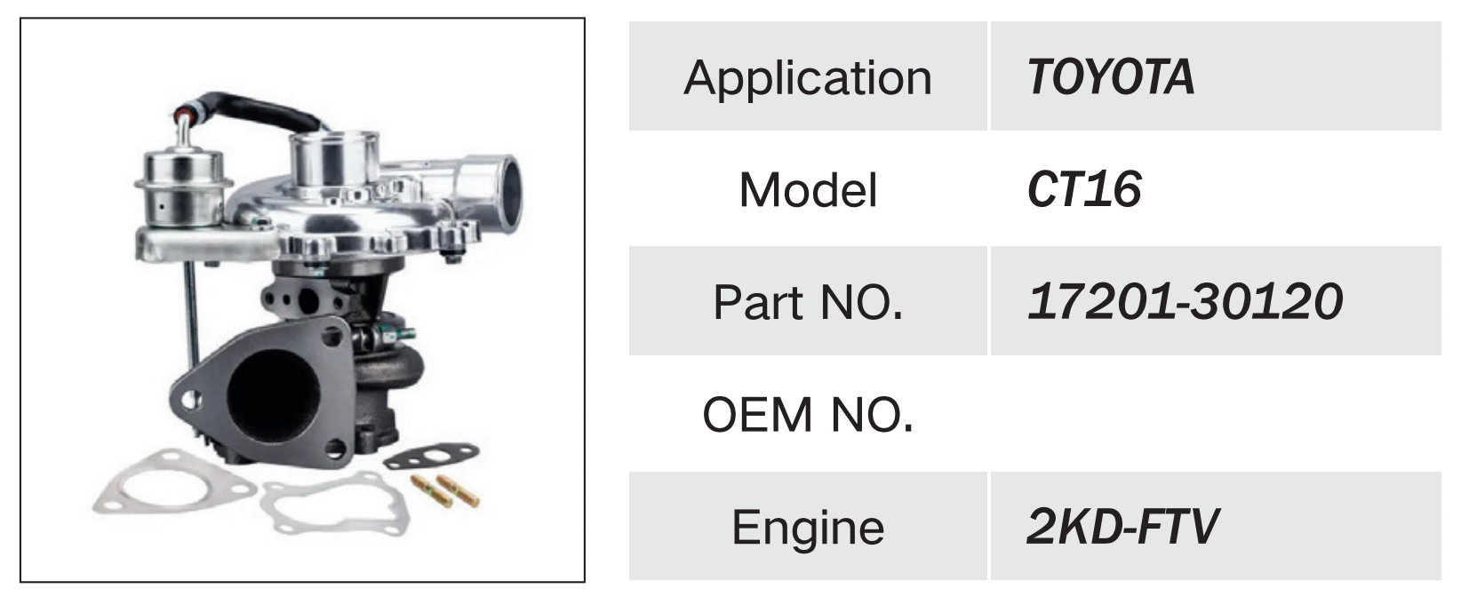 TOYOTA 2KD FTV ENGINE TURBOCHARGER 17201-30120