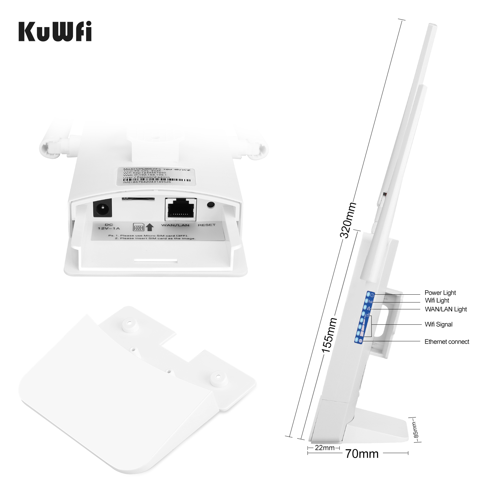 KuWFi Outdoor Waterproof WiFi Router 4G LTE SIM Card Port Mapping DMZ