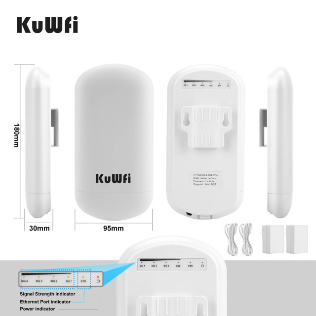 KuWFi 5.8G 450Mbps CPE Wireless Bridge Point to Point 1-2KM Outdoor ...
