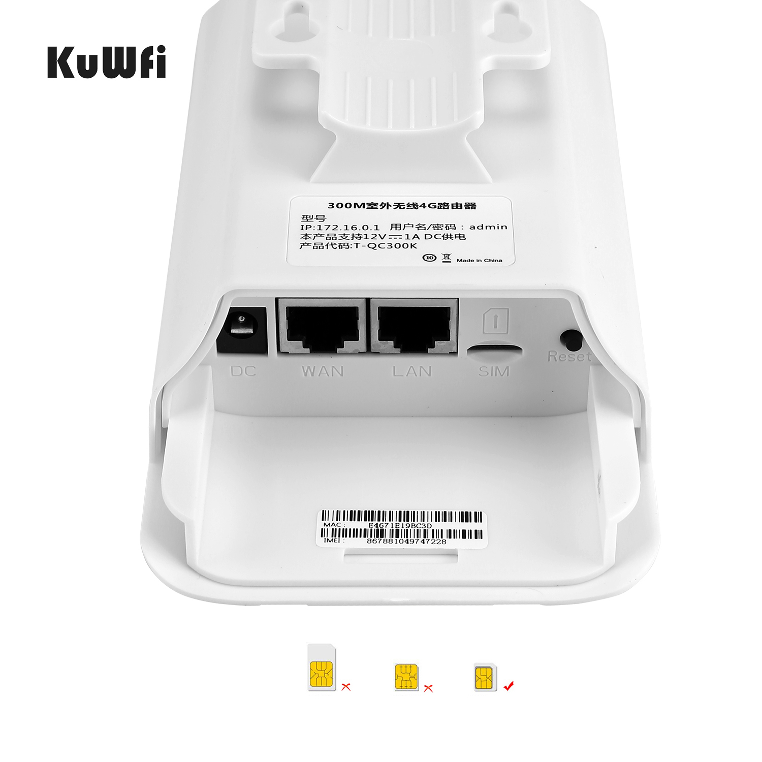 KuWFi Outdoor 4G LTE Router 300Mbps CAT4 with 24V POE Adapter for IP Camera