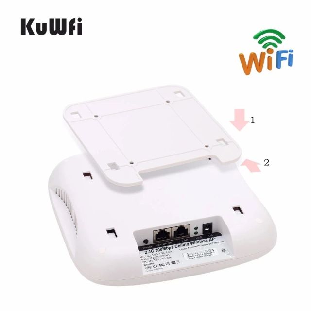 KuWFi Ceiling Mount Ap 2.4g 48v Poe Access Point 300mbps for Indoor WiFi Covering
