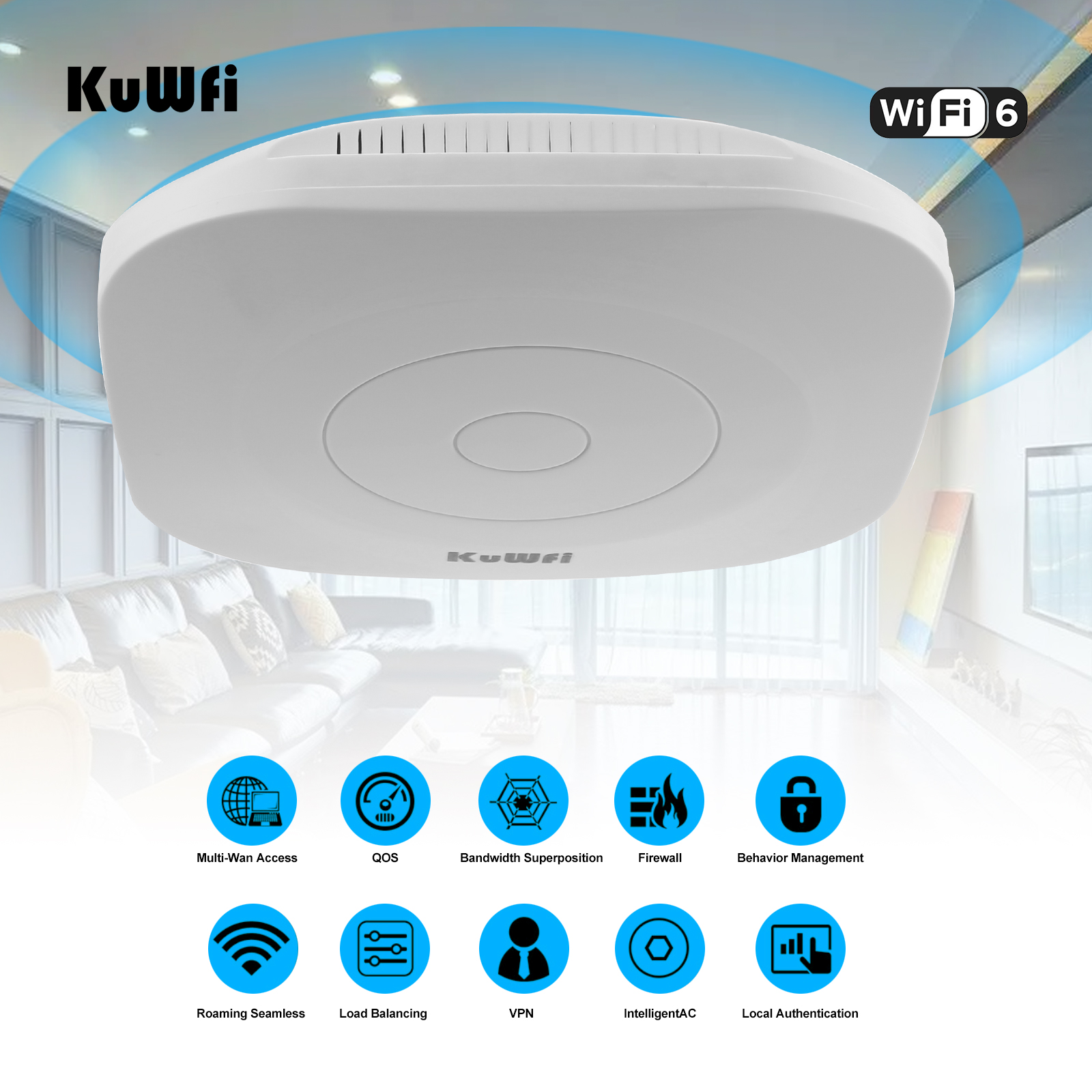KuWFi 1800Mbps WiFi 6 Access Point Gigabit Mesh Wireless Ceiling Access ...