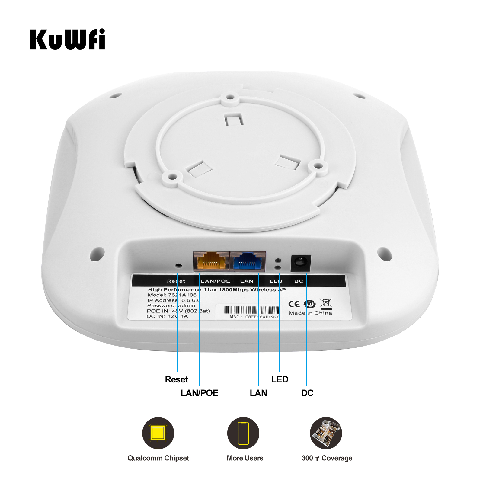 KuWFi 1800Mbps WiFi 6 Access Point Gigabit Mesh Wireless Ceiling Access ...