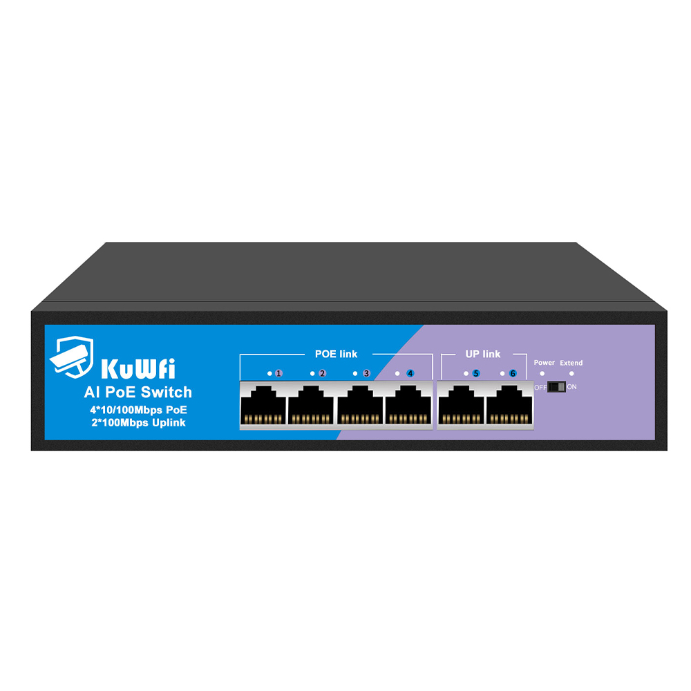 10/100Mbps 6 Port Poe Switch with 2 Uplink Network Switch for IP Camera