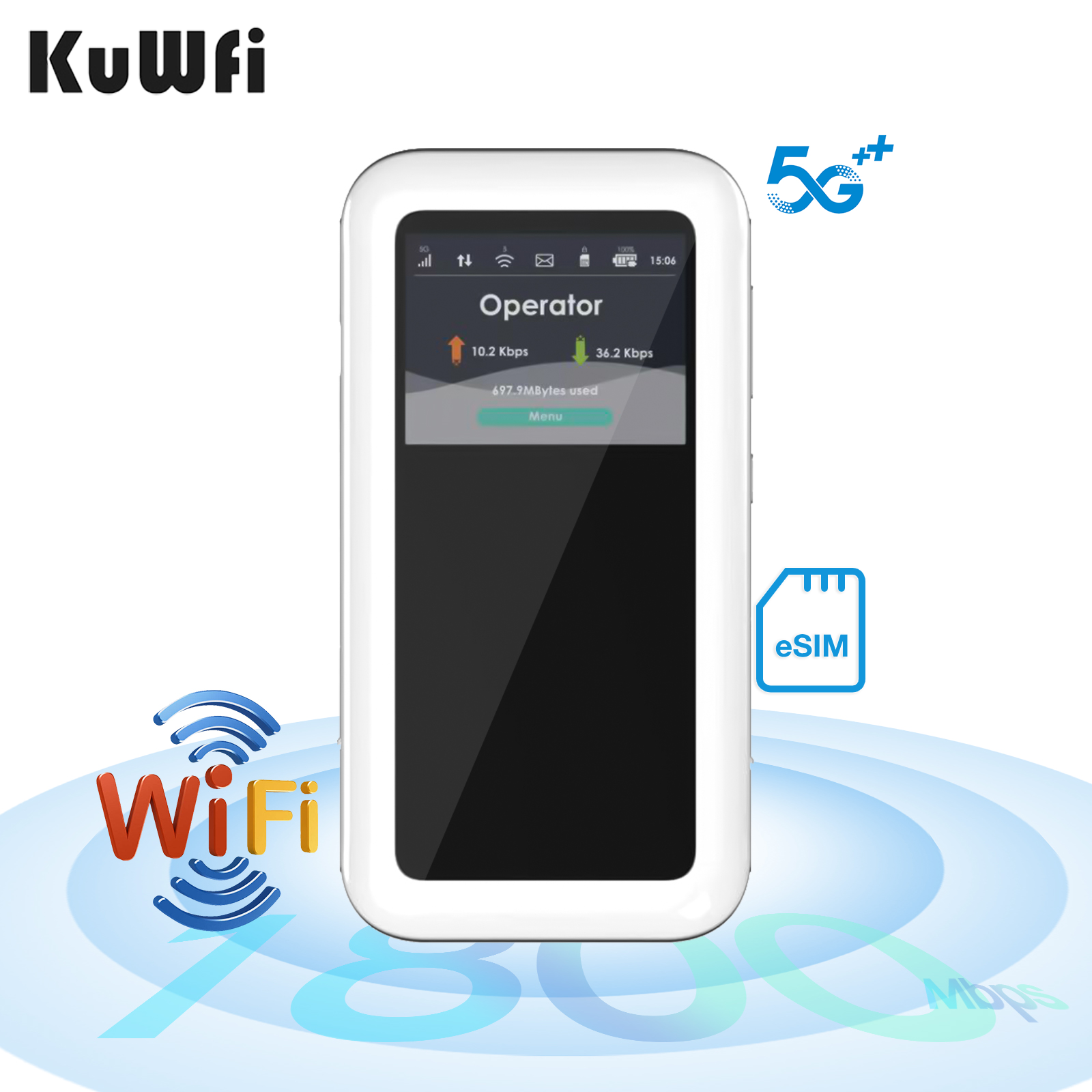 KuWFi eSim router mobile wifi router 5g 4500mah 5G NR SA NSA WiFi 6 ...