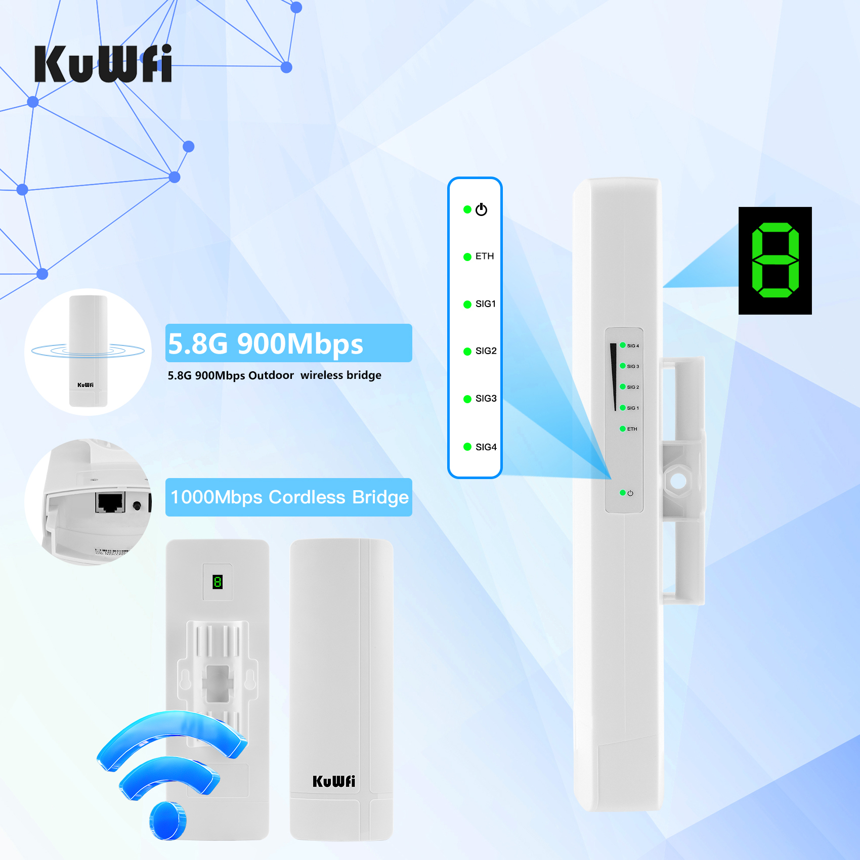 KuWFi wireless bridge 3km 5.8ghz outdoor cpe wifi antenna 900mbps ptp ...