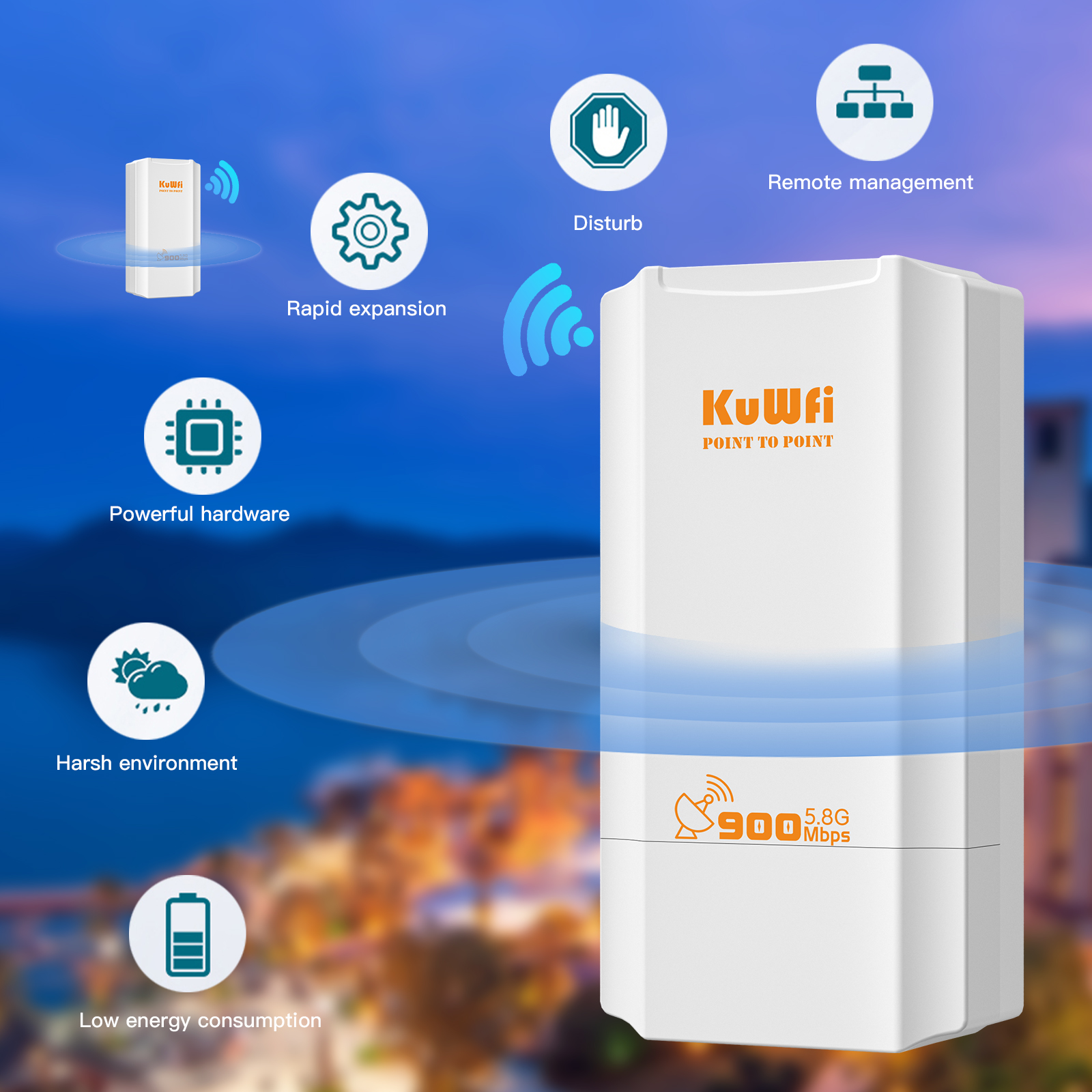 KuWFi 5.8ghz 2km outdoor wifi extender wifi bridge 900mbps outdoor cpe ...