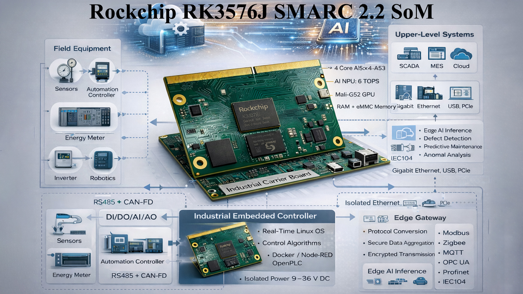 Rockchip RK3576J SMARC 2.2 core board SMA3576 in industrial controller