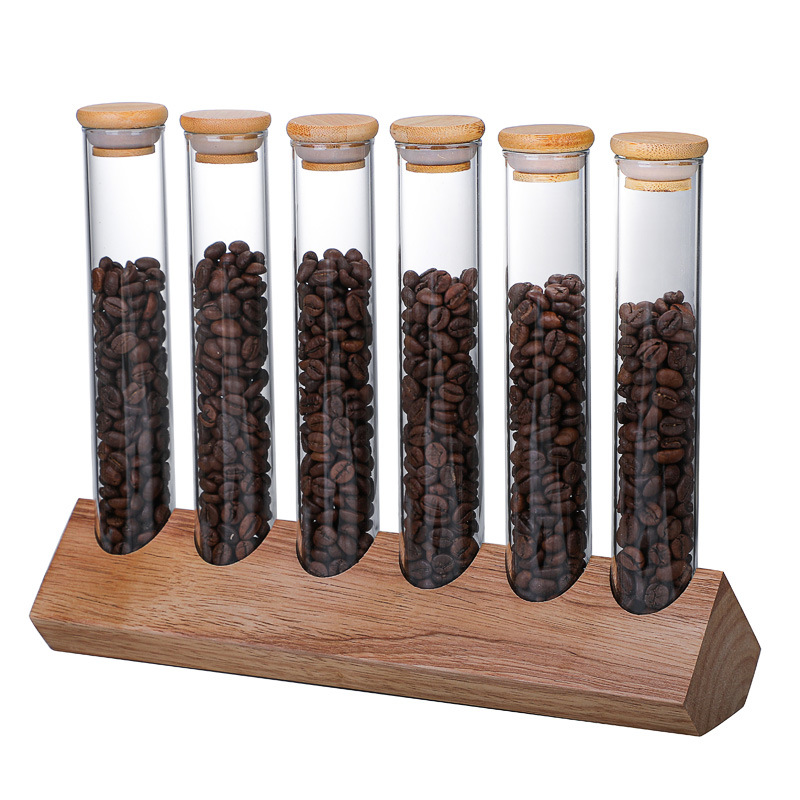 12 Single Dose Coffee Bean Storage Tubes with Wooden Stand and Lids ...