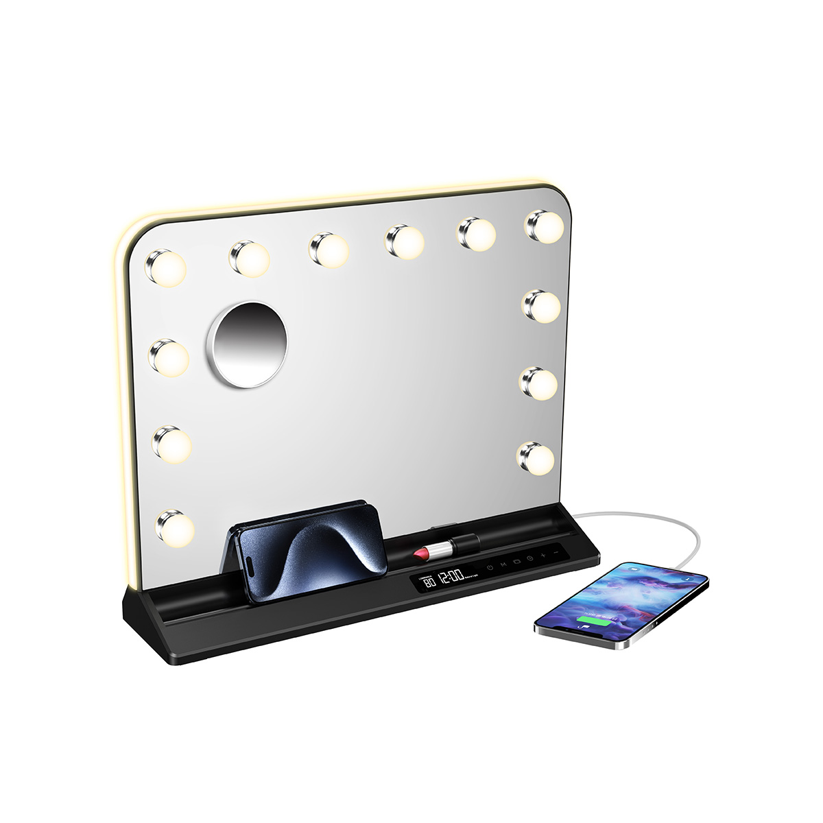 LED vanity mirror with LCD time display