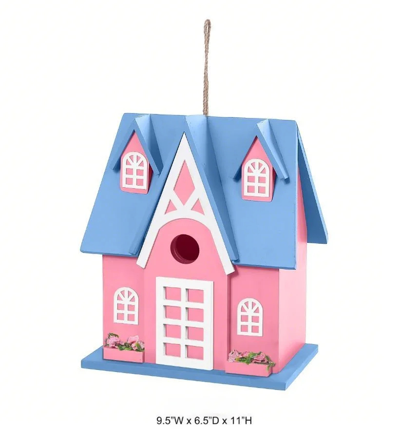 Pink-Blue Wooden Birdhouse