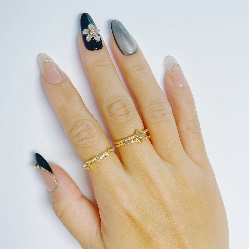 Handmade Press on Nails-Gilded Night Petal