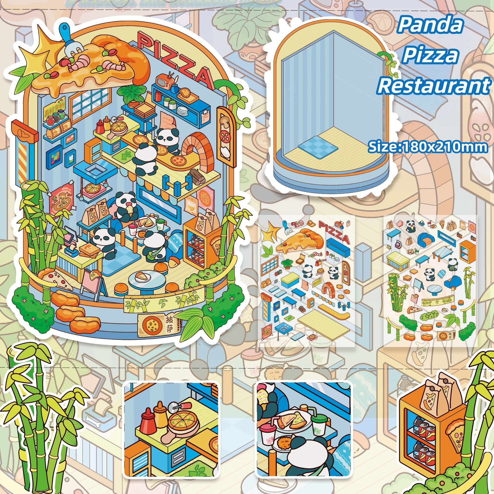 3D sticker Scene|Pander Pizza Restaurant|Magic Castle|Puppy Sushi Shop