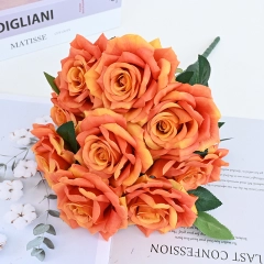 9 Heads Artificial Rose Bunch In Silk For Decoration