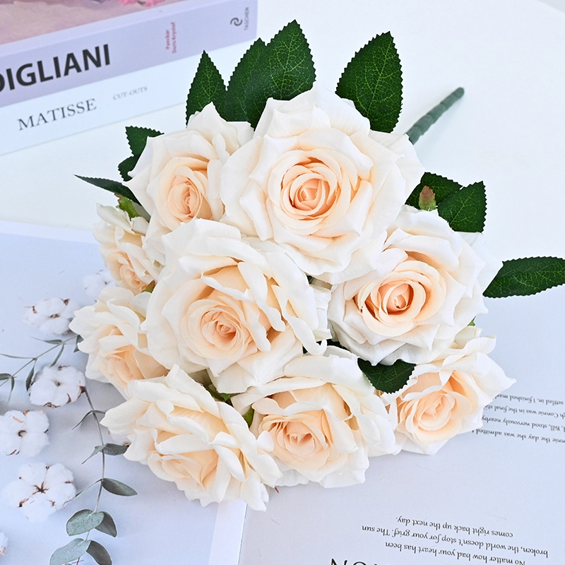 9 Heads Artificial Rose Bunch – Silk Flowers Wholesale - Jad Flower