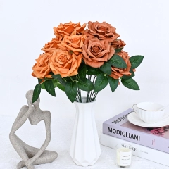 9 Heads Artificial Rose Bunch In Silk For Decoration