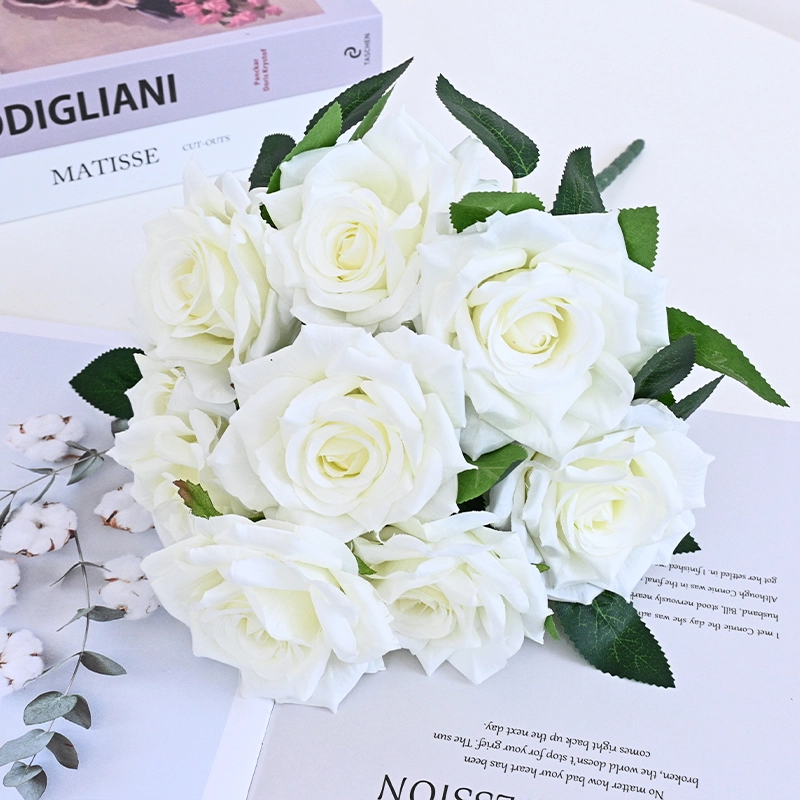 9 Heads Artificial Rose Bunch In Silk For Decoration