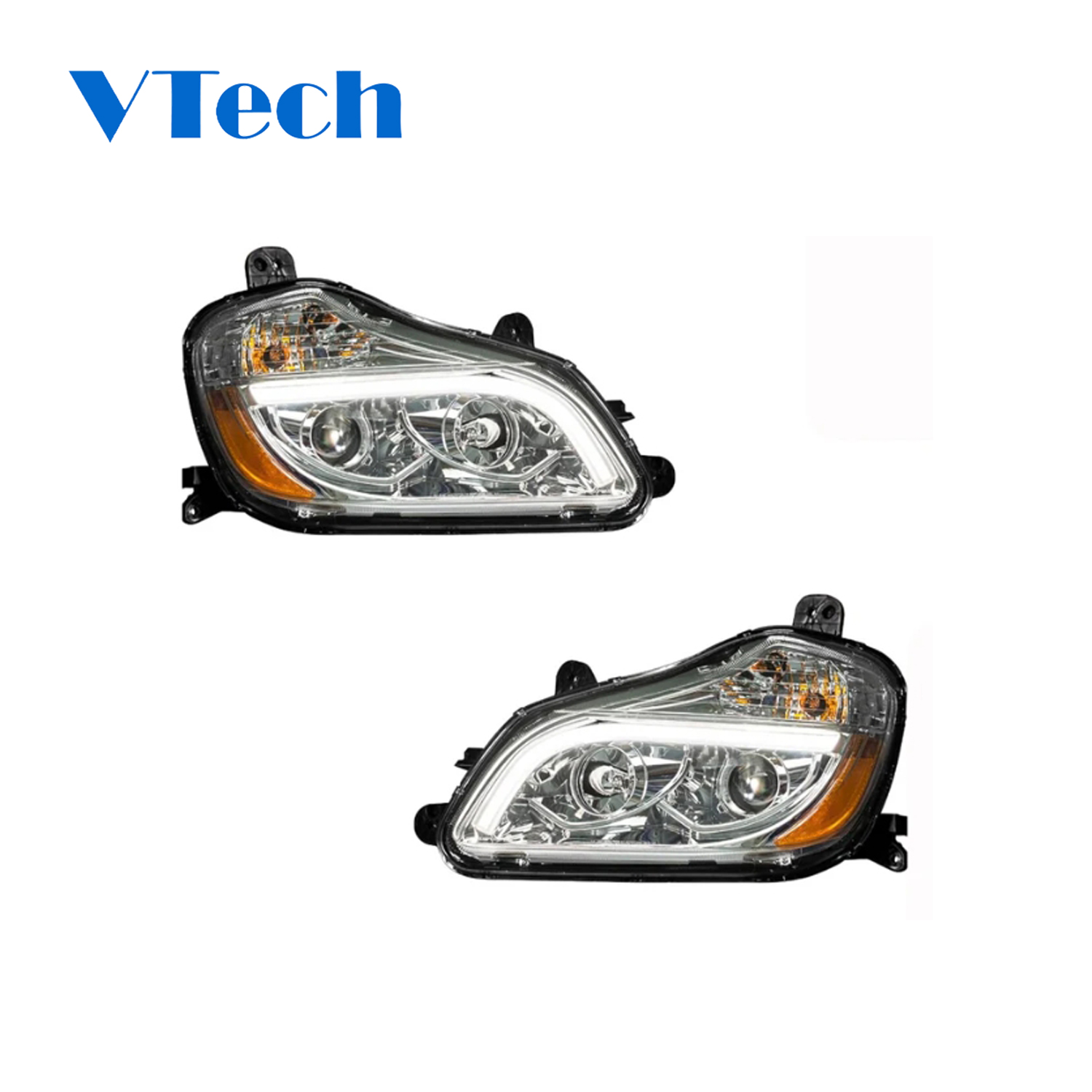 Kenworth T680 Headlamp Chrome Aftermarket Projector Headlights with LED ...