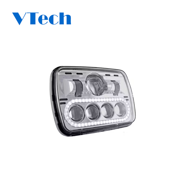 5" x 7" Square LED Projector Headlight With Auxiliary LED Strip