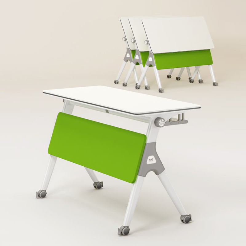folding writing desk with black wheels
