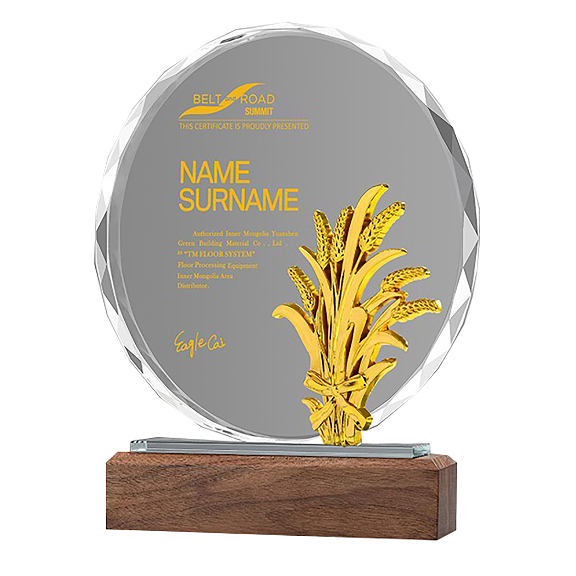 Rice Acrylic Trophie with Walnut Base