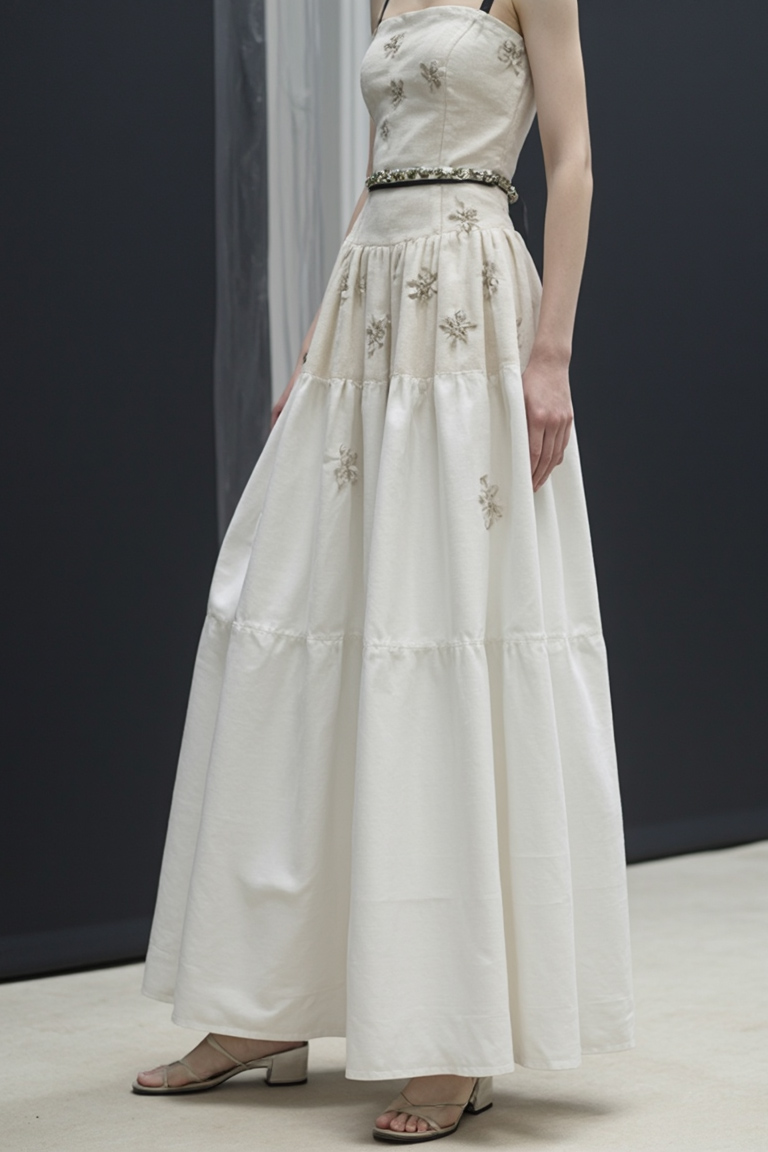 SS DESIGN UNIQUE High Count Cotton Embroidered Skirts In White