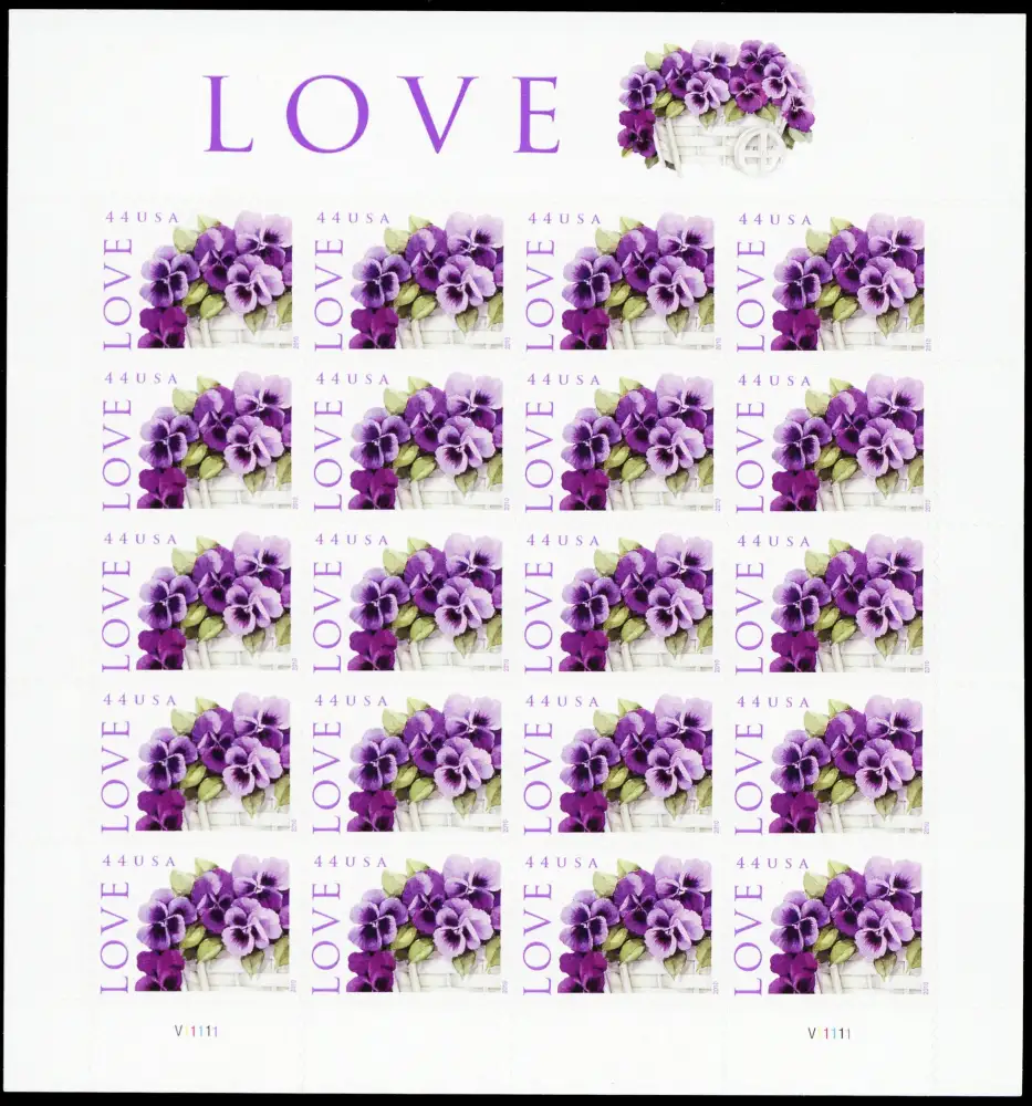 love Pansies in a Basket Collectible Stamp Sheet of Twenty 44 Cent Stamps