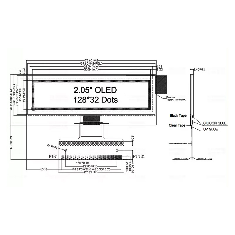 Monochrome OLED Display 2.05 Inch 128*32 Resolution I2c/Spi Interface ...